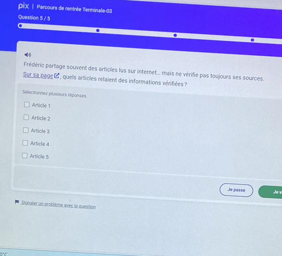 Résolu :PİX | Parcours de rentrée Terminale-03 Question 5 / 5 Frédéric ...