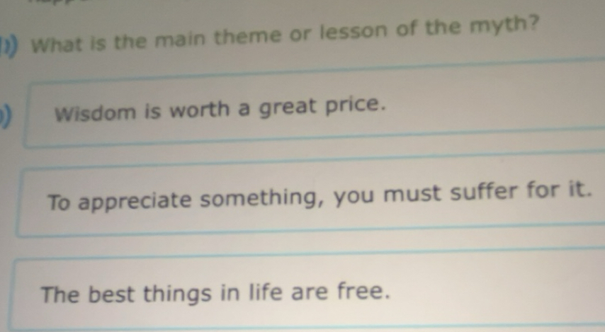 Solved: What is the main theme or lesson of the myth? 1 Wisdom is worth ...