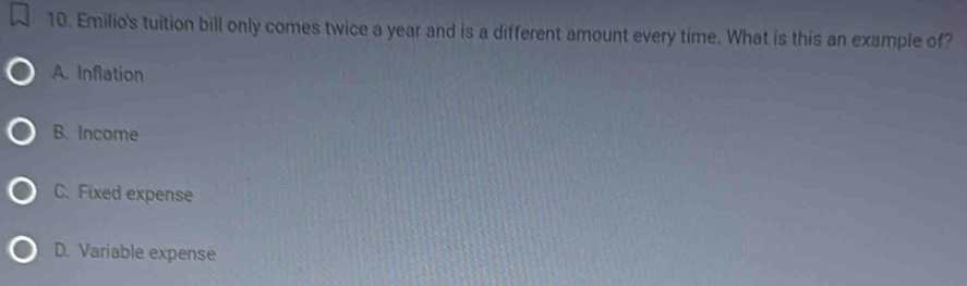 Solved: Emilio's tuition bill only comes twice a year and is a ...