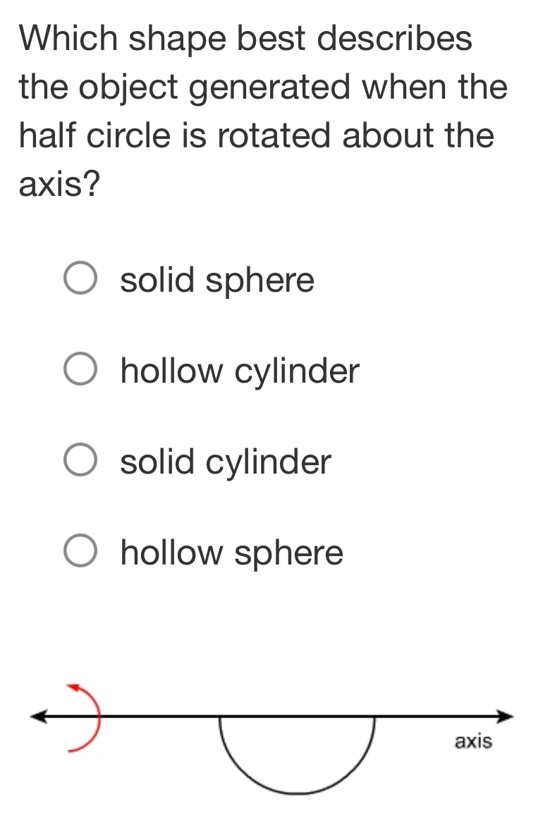 Solved: Which shape best describes the object generated when the half ...