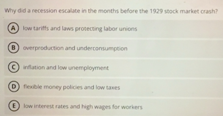 Solved: Why did a recession escalate in the months before the 1929 ...