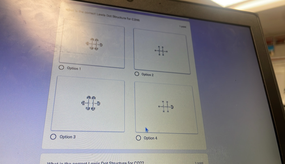 Solved: Lewis Dot Structure for C2H6 Option 1 Option 2 H Option 3 ...
