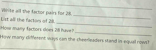 Solved: Write all the factor pairs for 28. _ List all the factors of 28 ...