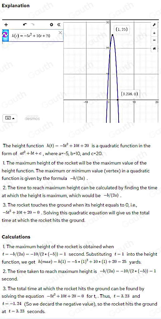 Solved: A toy rocket is fired into the air from the top of a barn. Its height (h) above the ...