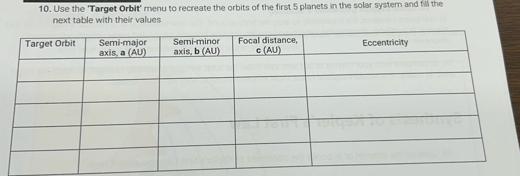 Solved: Use the ‘Target Orbit’ menu to recreate the orbits of the first 5 planets in the solar ...