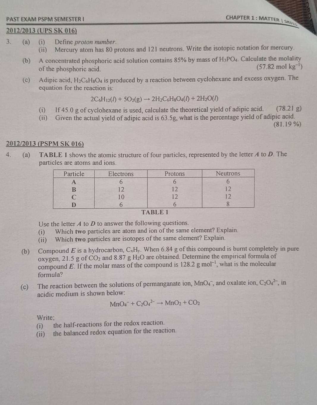 Selesai:a PAST EXAM PSPM SEMESTER I CHAPTER 1 : MATTER / SKOT 2012/2013 ...