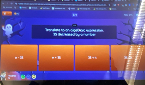 Solved: = ∞= Translate to an algebraic expression. 35 decreased by a ...