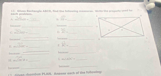 Solved: Given Rectangle ABCD, find the following measures. Write the ...