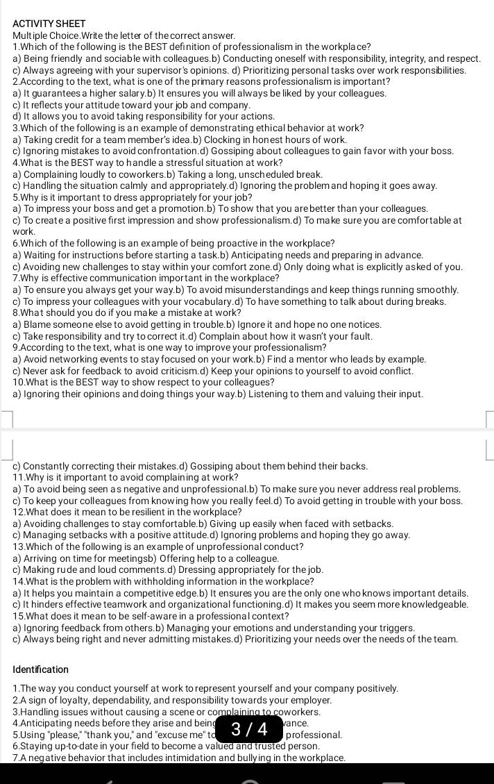 Solved: ACTIVITY SHEET Multiple Choice.Write the letter of the correct ...