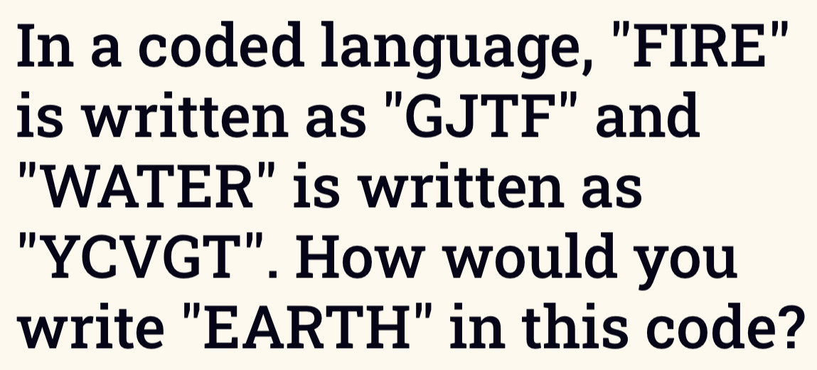 Solved: In a coded language, "FIRE" is written as "GJTF" and "WATER" is ...