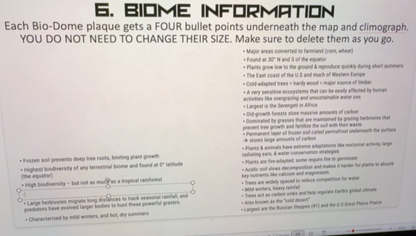 Solved: BIOME INFORMATION Each Bio-Dome plaque gets a FOUR bullet ...