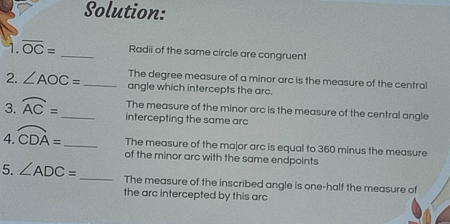 Solved: Solution: 1. overline OC= _ Radii of the same circle are ...