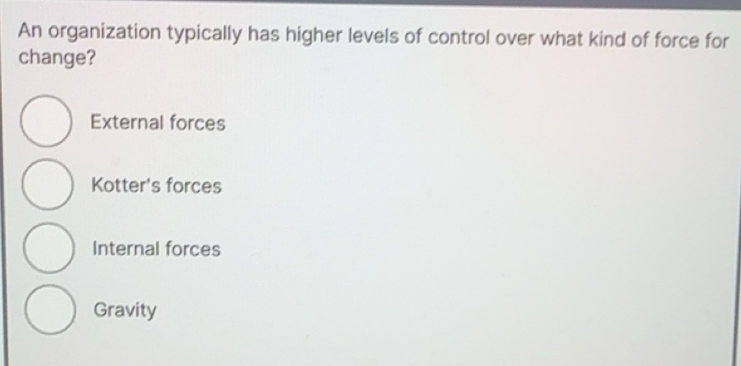 Solved: An organization typically has higher levels of control over ...