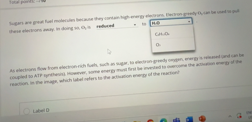 Solved: Total points: Sugars are great fuel molecules because they ...