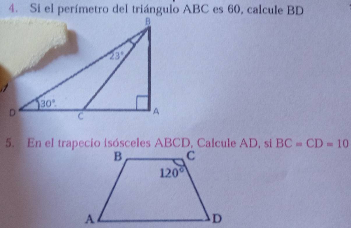 Resuelto:Si el perímetro del triángulo ABC es 60, calcule BD 5. En el ...