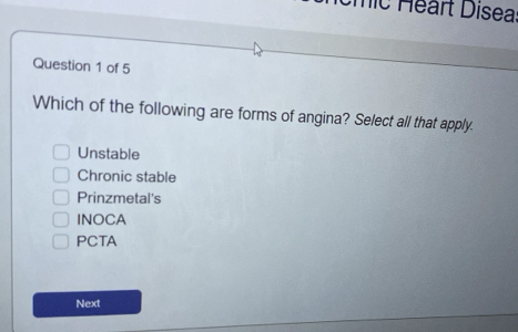 Solved: Mic Héart Disea: Question 1 of 5 Which of the following are ...