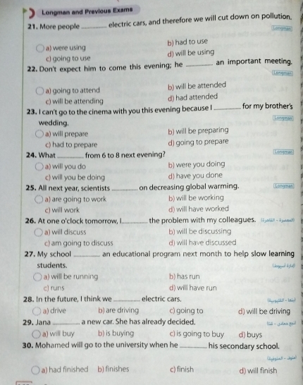 Solved: Longman and Previous Exams 21. More people_ electric cars, and ...