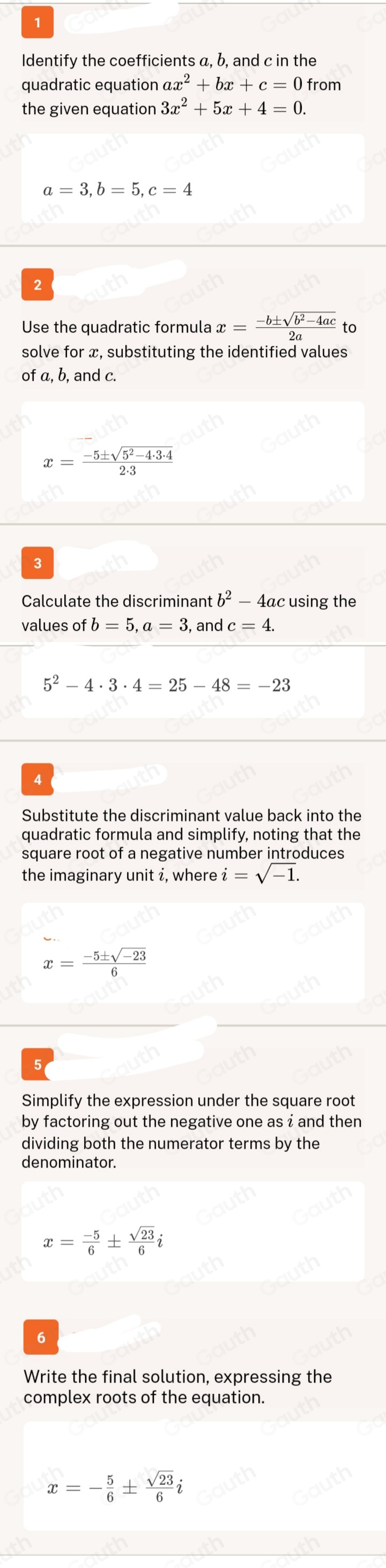 Solved: Lesson 18: The Quadratic Formula and Complex Solutions Cool Down: Solve This Quadratic ...