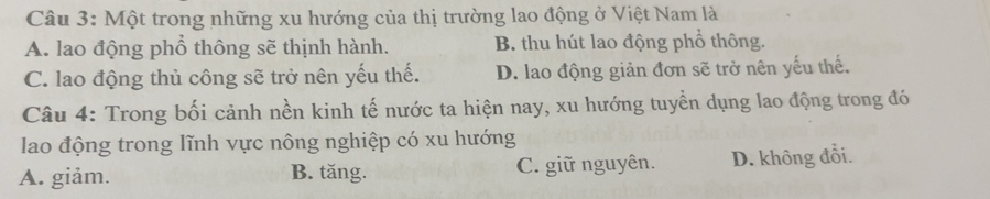 Giải quyết:Một trong những xu hướng của thị trường lao động ở Việt Nam ...