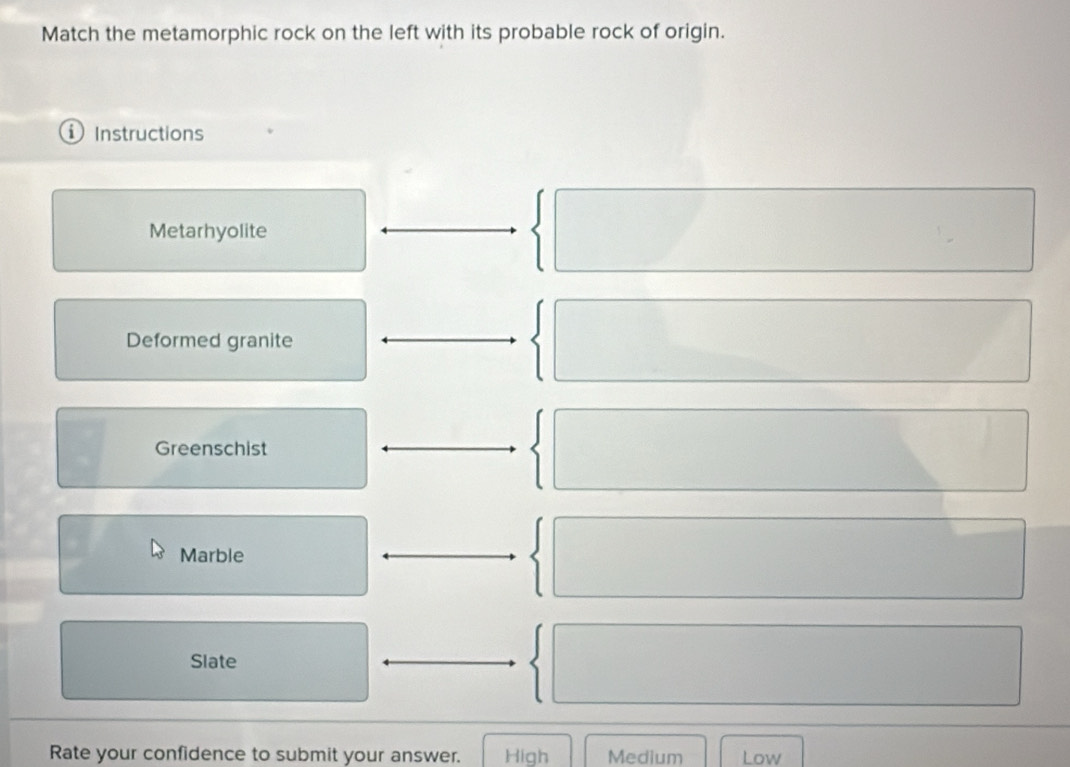 Solved: Match the metamorphic rock on the left with its probable rock ...