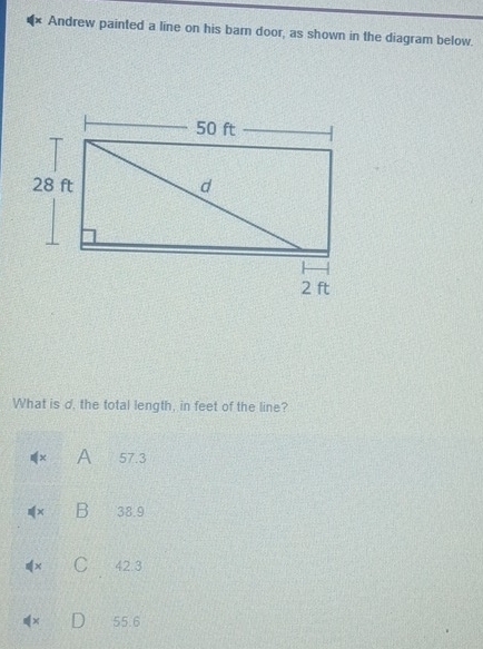 Solved: Andrew painted a line on his barn door, as shown in the diagram ...