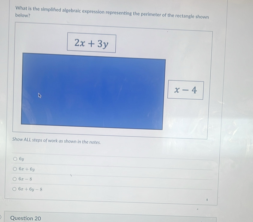 Solved: What is the simplified algebraic expression representing the ...