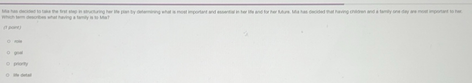 Solved: Mia has decided to take the first step in structuring her life ...