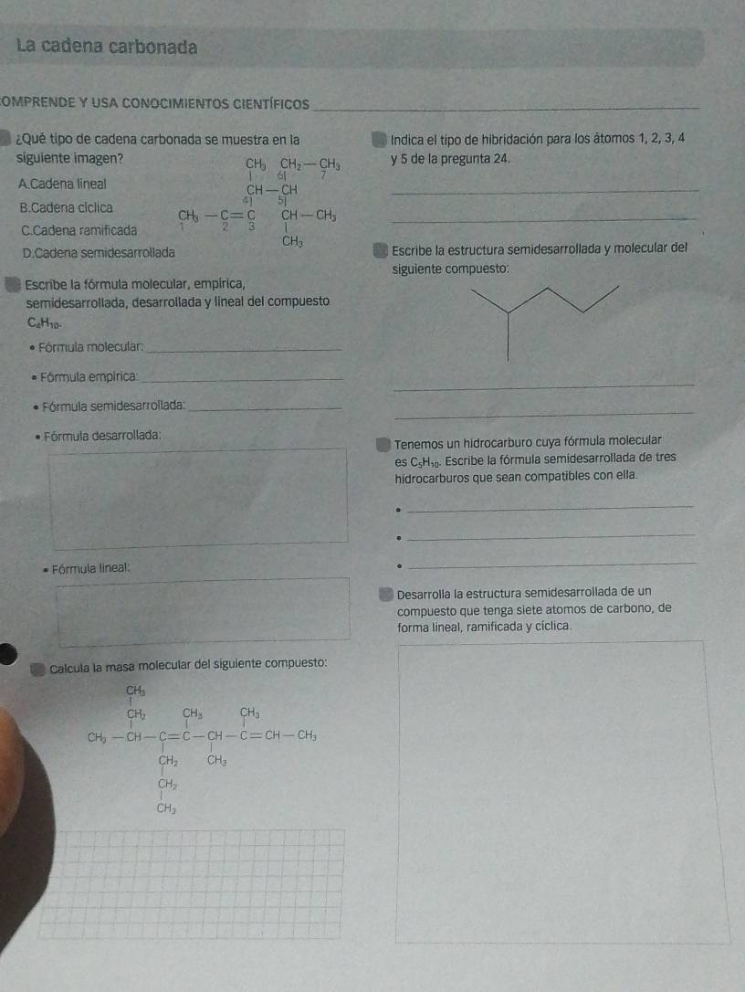 Resuelto:La cadena carbonada comprende y usa conocimientos científicos ...