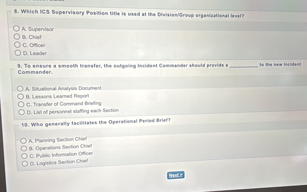 Solved: Which ICS Supervisory Position title is used at the Division ...