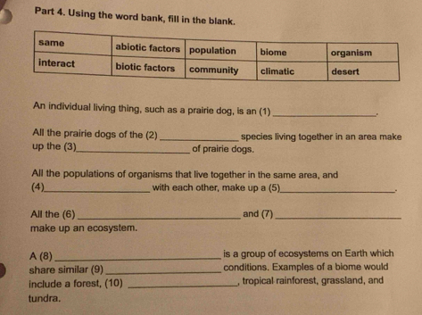 Solved: Using the word bank, fill in the blank. An individual living ...