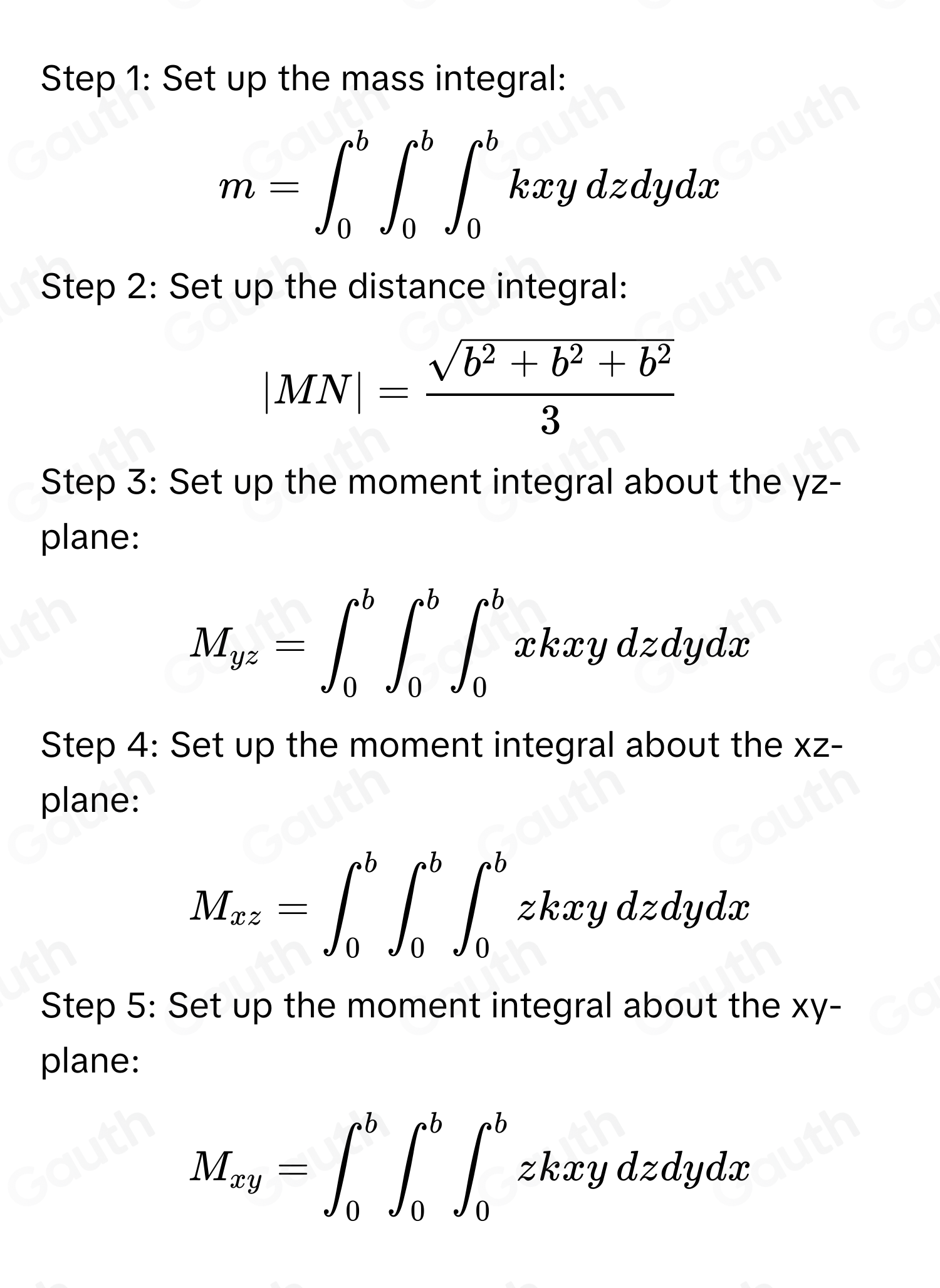 Solved: Set up the triple integrals for finding the mass and the center ...