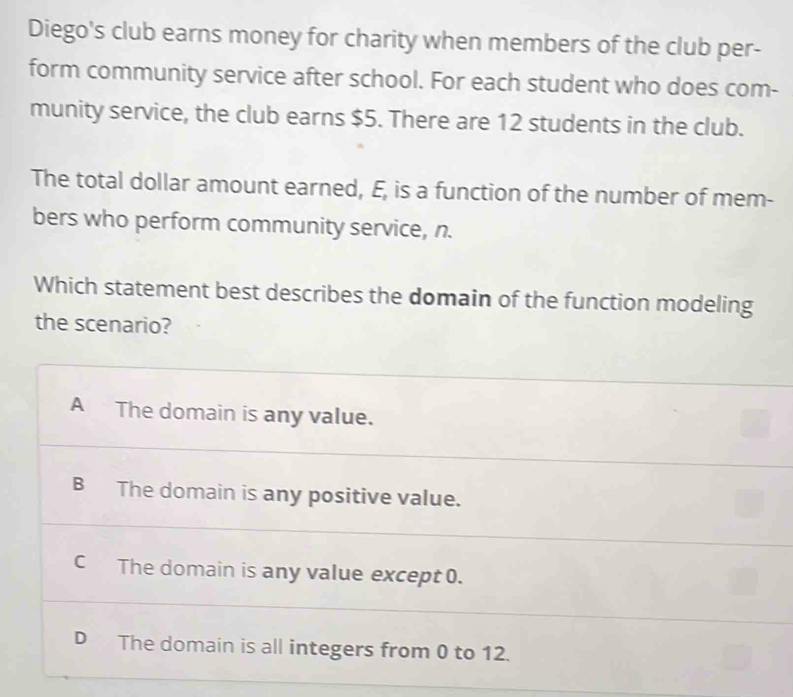 Solved: Diego's club earns money for charity when members of the club ...