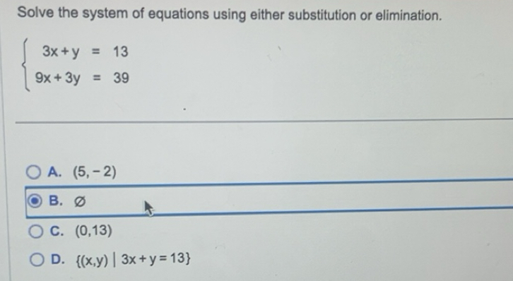 Solved: Solve the system of equations using either substitution or ...