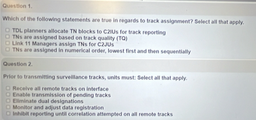 Solved: Which of the following statements are true in regards to track ...