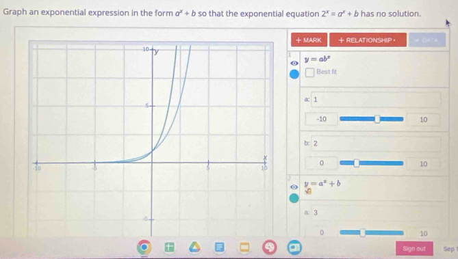 Solved: Graph an exponential expression in the form a^x+b so that the ...