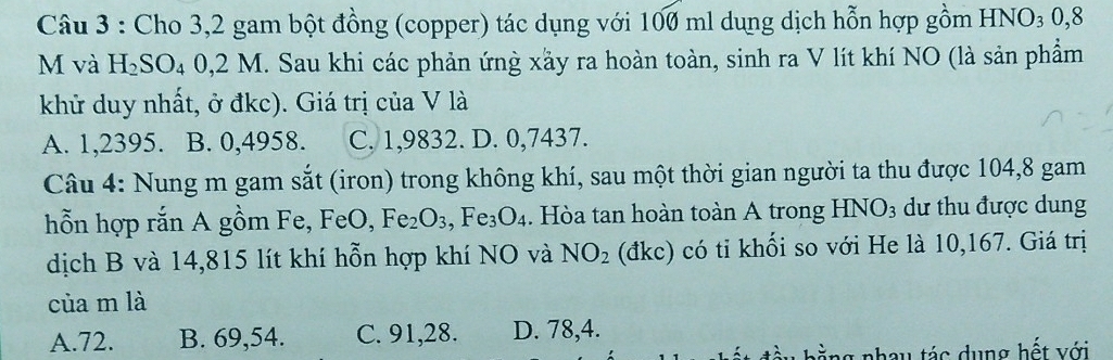 Giải quyết:Cho 3,2 gam bột đồng (copper) tác dụng với 100 ml dụng dịch ...