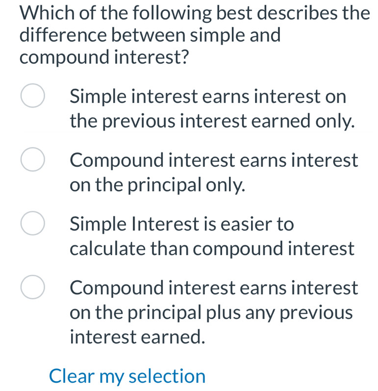 Solved: Which of the following best describes the difference between simple and compound ...