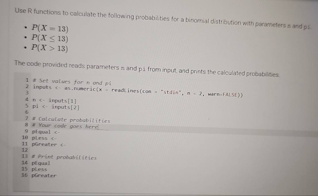 Solved: Use R functions to calculate the following probabilities for a ...