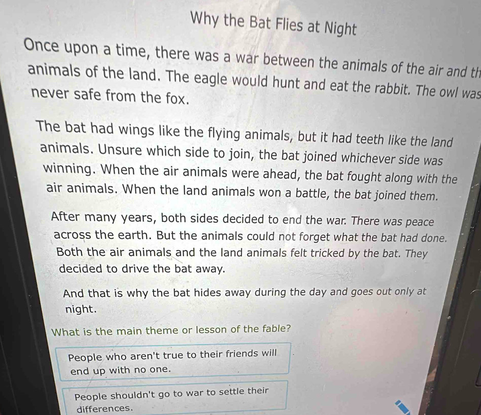 Solved: Why the Bat Flies at Night Once upon a time, there was a war ...