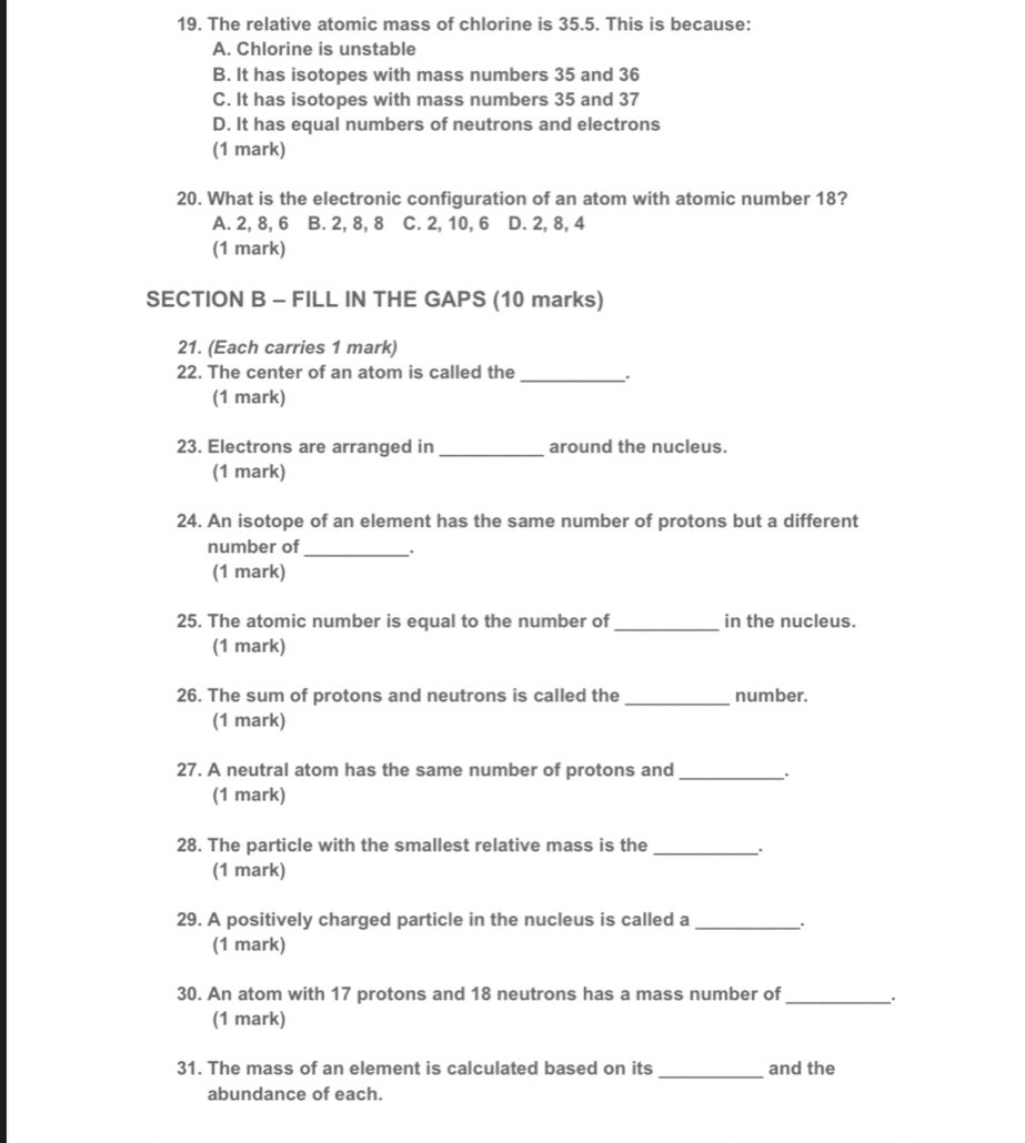 Solved: The relative atomic mass of chlorine is 35.5. This is because: A. Chlorine is unstable B ...