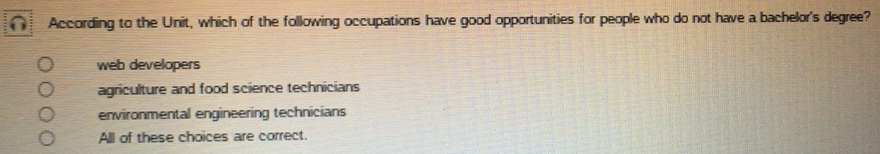 Solved: According to the Unit, which of the following occupations have ...