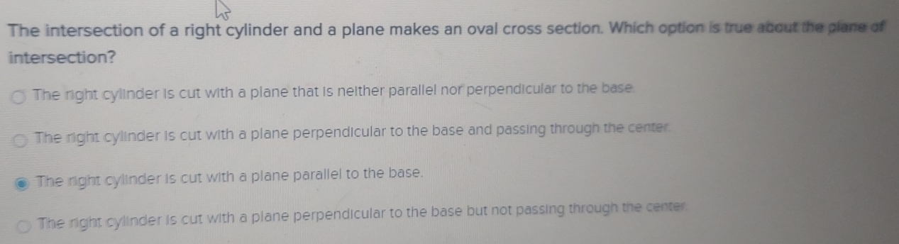 Solved: The intersection of a right cylinder and a plane makes an oval ...