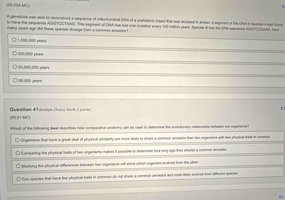 Solved: (05.02A MC) A geneticist was able to reconstruct a sequence of ...