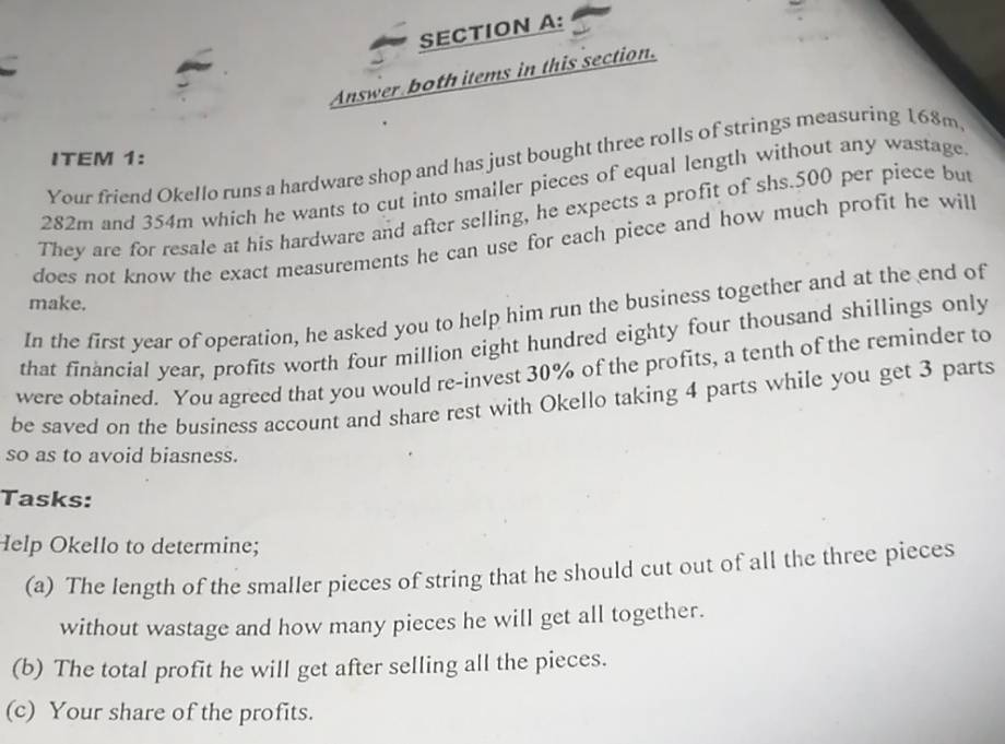 Résolu :Answer both items in this section. ITEM 1: Your friend Okello ...