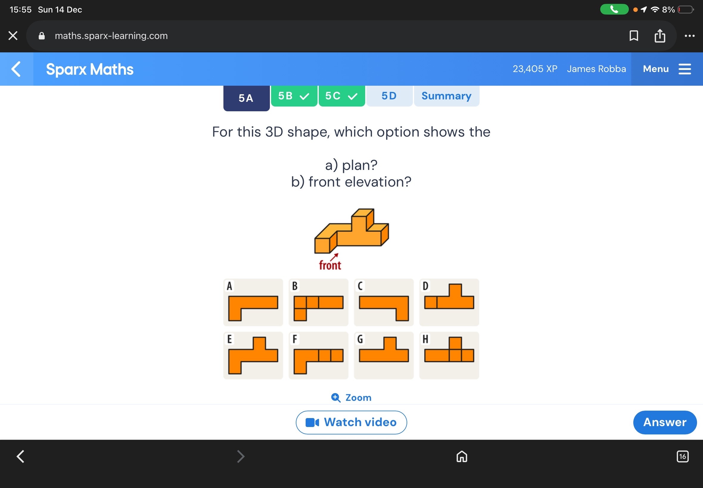 Solved: 15:55 Sun 14 Dec maths.sparx-learning.com Sparx Maths James ...