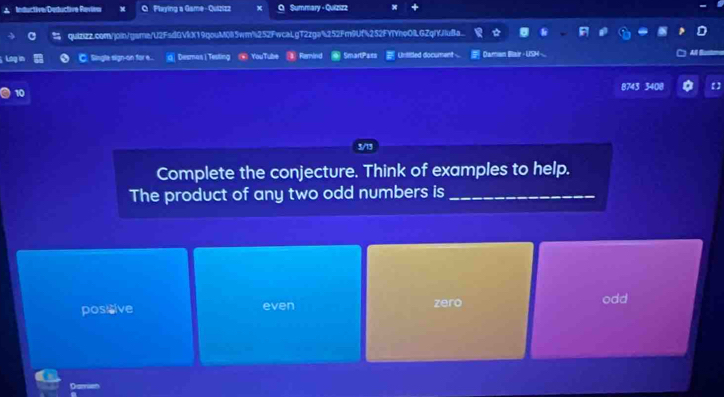 Solved: InductiveDeductive Raview O Playing a Game - Quizizz Summary ...