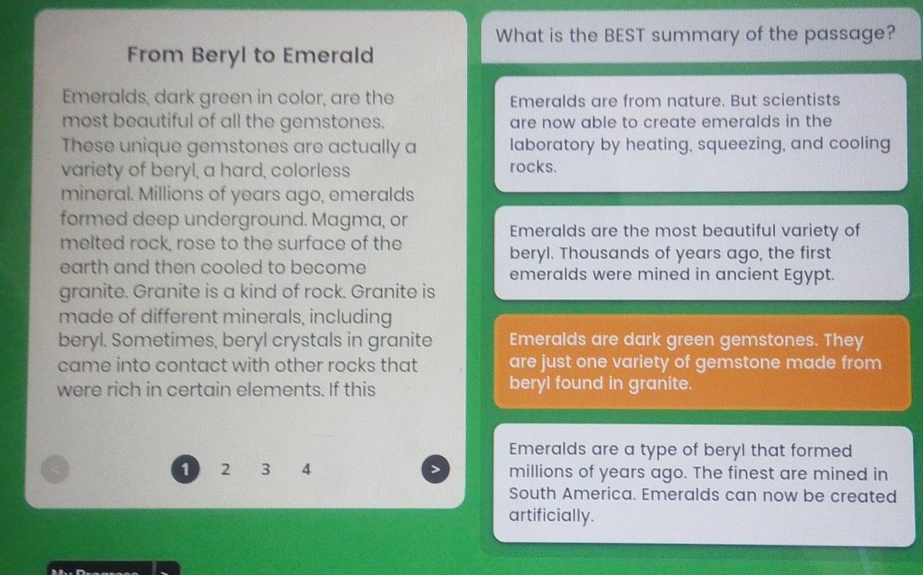 Solved: What is the BEST summary of the passage? From Beryl to Emerald ...