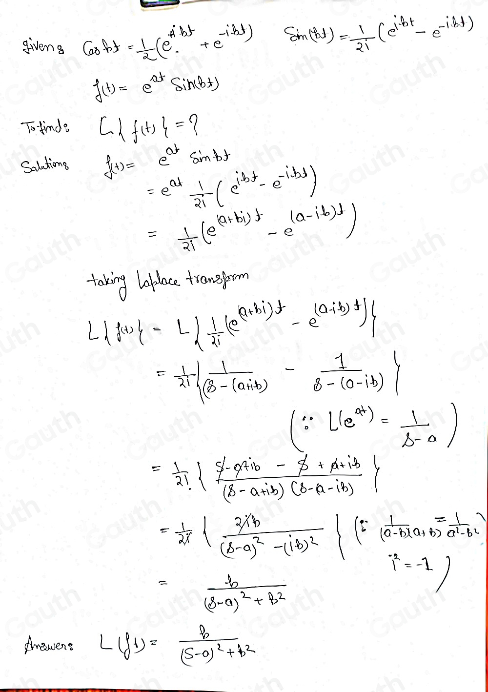 Solved: Recall that cos (bt)= 1/2 (e^(ibt)+e^(-ibt)) and sin (bt)= 1/2i ...