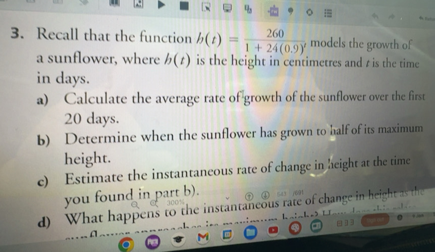 Solved: Recall that the function h(t)=frac 2601+24(0.9)^t models the ...