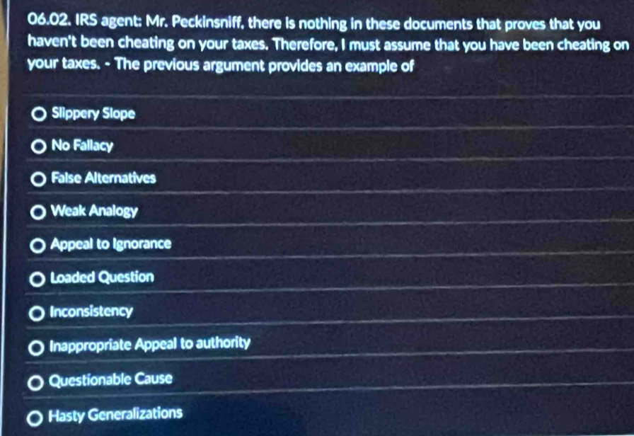 Solved: IRS agent: Mr. Peckinsniff, there is nothing in these documents ...
